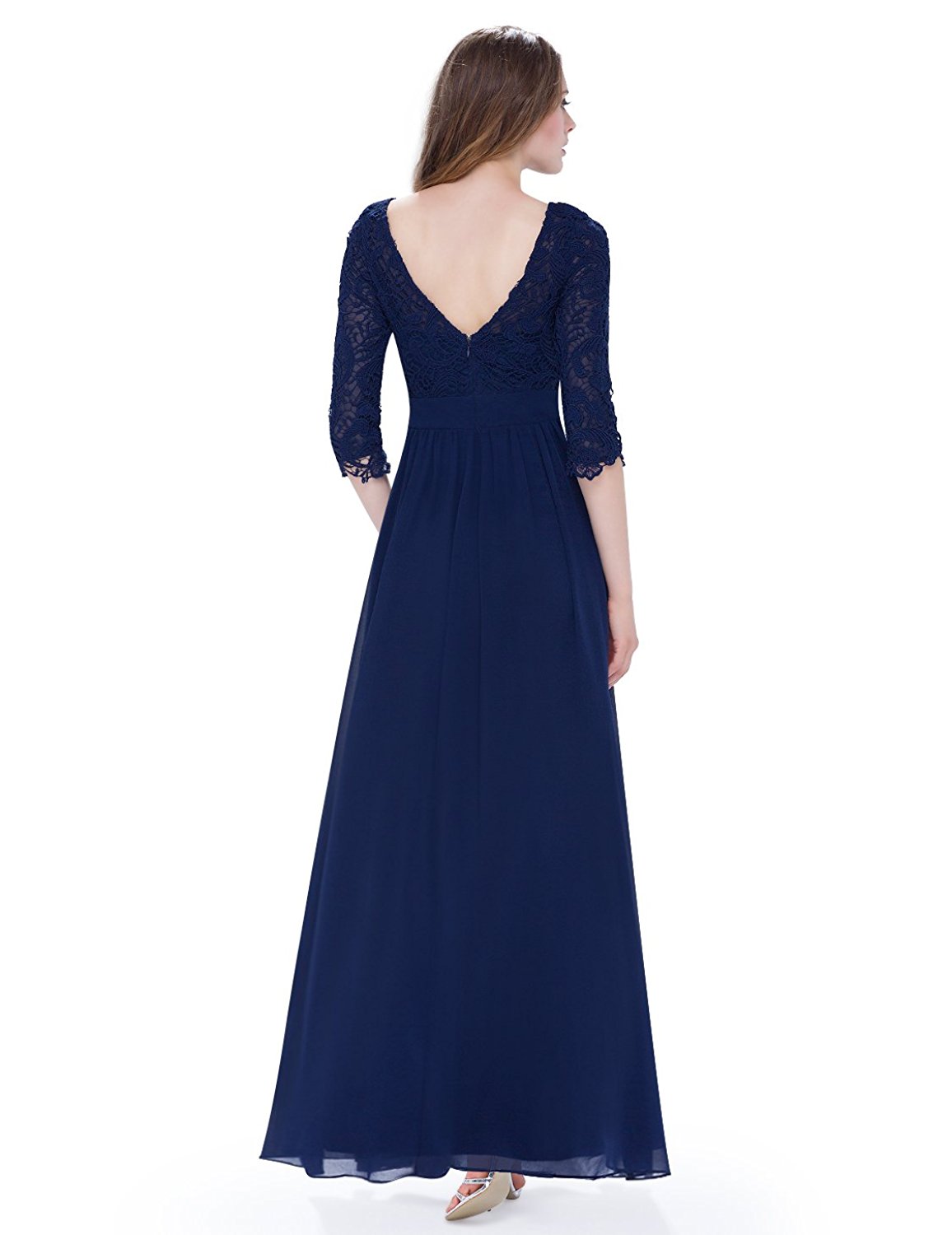 Elegant Half Sleeves Navy Blue Long Mother Of The Bride Dress on Luulla