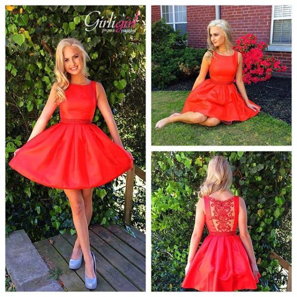 Red Short Homecoming Dress With Beads Back on Luulla